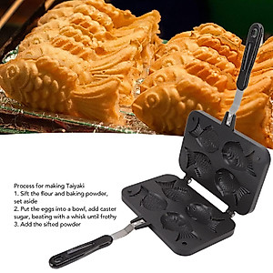 Taiyaki Fish-Shaped Cake Pan, Non-stick Waffle Cake Maker with Long Handle Pancake Baking Double Pan Mold Japanese Fish-Shaped Hot Cake Maker for Home DIY Cooking Party Dessert