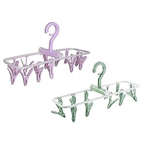 Ruoxian 2 Pieces Laundry Hanger Foldable Portable with Clips Drying Rack for Socks Lingerie Plastic Clothes Travelling (Purple+Green)