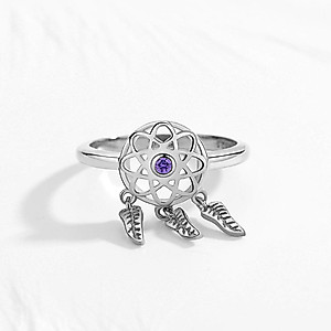 TONGZHE Dream Catcher Ring Sterling Silver 925 Cubic Zirconia for Women Band Width 0.7in(Rhodium #6)