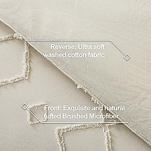 Andency Beige Tufted Comforter Set King(104x90Inch), 3 Pieces(1 Boho Comforter, 2 Pillowcases) Textured Farmhouse Comforter, Soft Microfiber Down Alternative Geometric Comforter Bedding Set