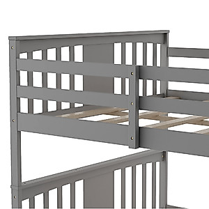 Harper & Bright Designs Full Over Full Low Bunk Bed with Headboard and Footboard, Wooden Bunk Bed with Ladder, for Toddlers Kids Boys Girls - Gray