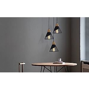 Mxsaoud Modern Black Pendant Light Over Kitchen Island, Adjustable Wood Hanging Light Fixture,Industrial Pendant Lighting for Dining Room,Living Room,Bedroom,Hallway,kitchen,Bar