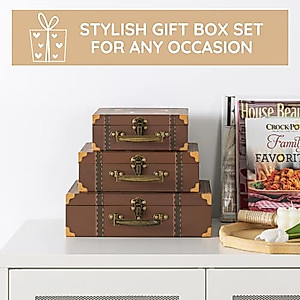 SLPR Cardboard Small Suitcase Boxes (Set of 3) | Paperboard Travel for Birthday Wedding Decoration | Largest Suitcase is 12” Length x 8” Width x 3.5” Height
