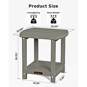 Ciokea Adirondack Outdoor Side Table, 2-Tier Sturdy Patio End Table Weather Resistant, Morden Side Table for Patio, Pool, Porch, Grey