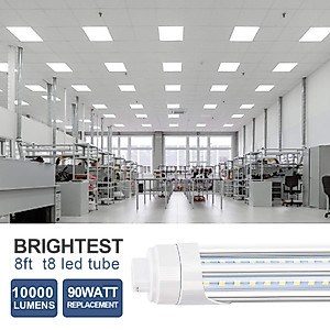 R17D LED Bulb Light 8FT, 90W T8 LED Tubes, 10000LM, Clean Cover, HO Rotatable End 8FEET 2 Pin Shop Light, 6000K, T8 T10 T12 Fluorescent Light Replacement, Ballast Bypass,Dual-End Powered (6-Pack)