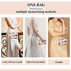 Fecialy Women's Floral Evening Handbags Colorful Rhinestone Clutch Purses Floral Bride Wedding Handbag Chain Shoulder Bag