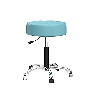 Rolling Adjustable Stool with Wheels for Work Medical Tattoo Salon Office,Swivel Desk Esthetician Hydraulic Stool Chair (Cyan)