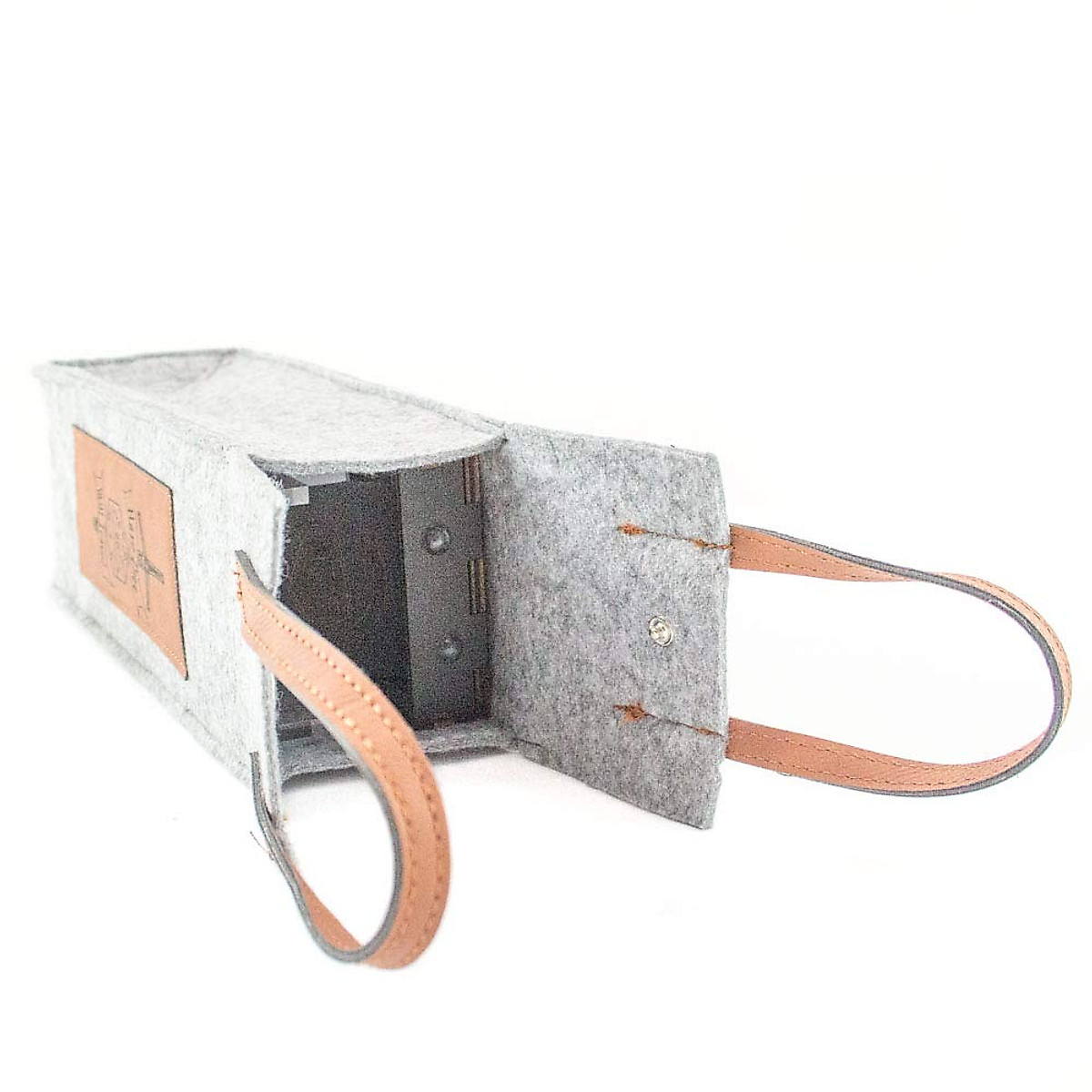 Dice Tower Travel Bag Grey Felt and Chestnut ~ by C4Labs