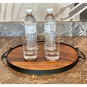 Wrightmart Handmade Round Wooden Serving Tray with Handle, Decorative Food Charcuterie, Beverage Server, Hand Shaped, Displays Natural Variations, Size May Vary Slightly, 14” Diameter