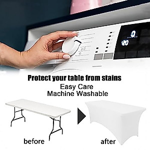 IOFRYION 2 Pack 6FT Table Cloth for Rectangular Tablecloth White Stretch Fitted Table Cover Spandex Tablecloths Table Protector for Event, Cocktail, Wedding, Banquet or Parties