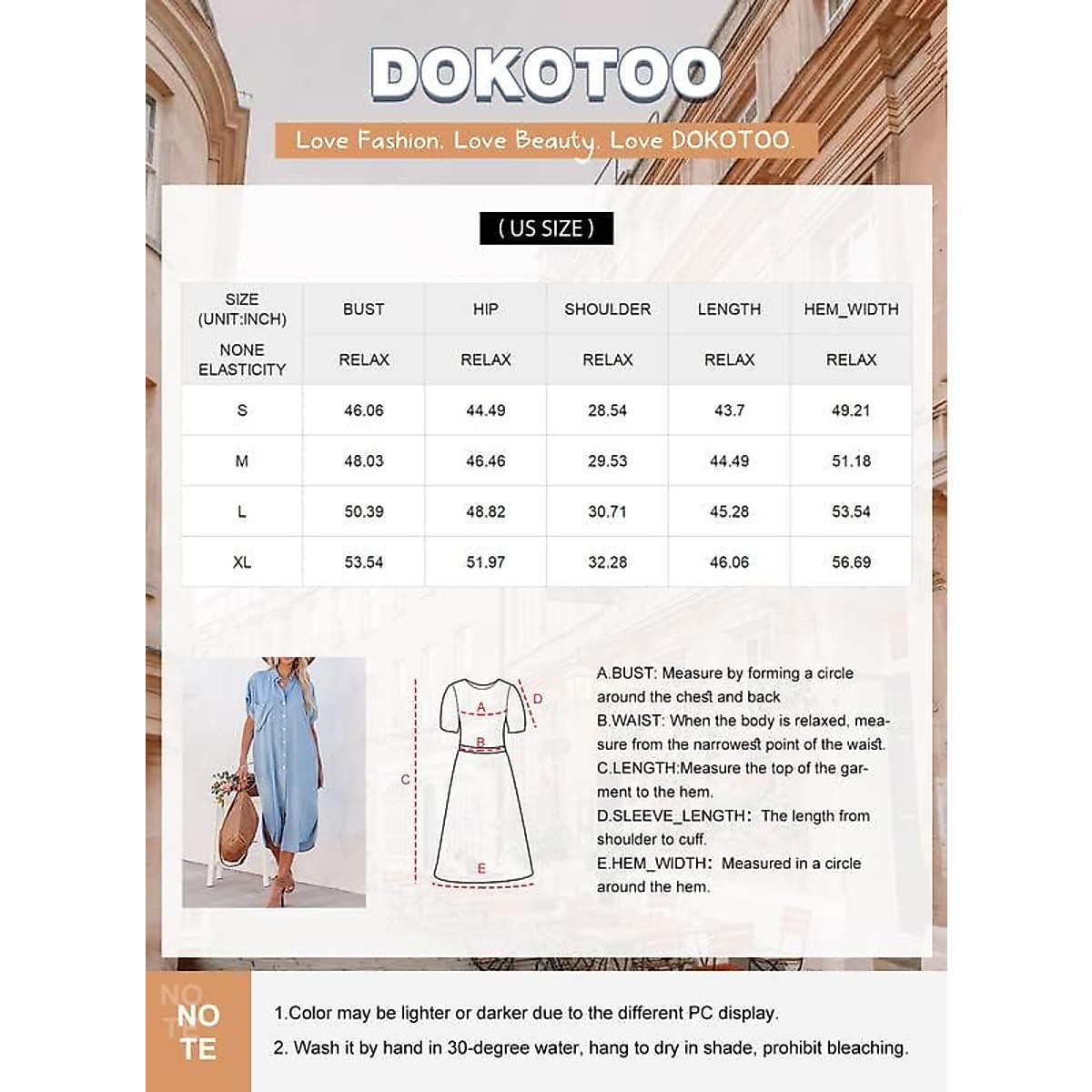 Dokotoo Midi Denim Dress for Women 2024 Button-Down Side Slit Pockets Short Sleeve Solid Color Fashion Spring Summer Dresses Blue X-Large