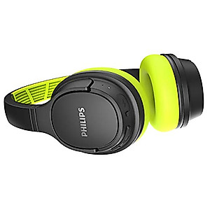 Philips ActionFit SH402 Wireless Bluetooth Headphones, IPX4 Splash-Resistance, Up to 20 hours of Play time, Echo Cancellation, Quick Charge, Smart Pairing and Cooling Earcups - Black/Green (TASH402LF)