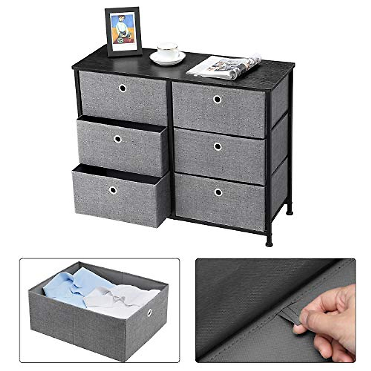 SONGMICS Narrow Dresser with 4 Fabric Drawers Vertical Slim Storage Tower Unit, 31.5", Gray