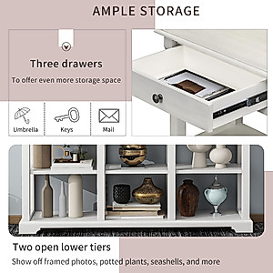 Merax Console Table/Sideboard with Ample Storage, Open Shelves and Drawers for Living Room, Antique White