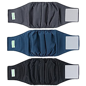 Wegreeco Washable Male Dog Belly Band (Stylish Pattern)- Pack of 3 - Washable Male Dog Belly Wrap, Dog Diapers Male (Black, Charcoal, Navy, Small)