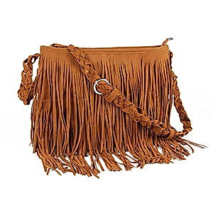 Fecialy Faux Suede Fringe Crossbody Bags for Women Western Hippie Shoulder Bag Messenger Bag Sling Bag