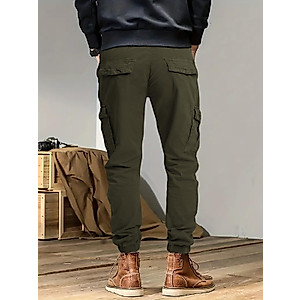 OUTSON Cargo Pants for Men Hiking with Pockets Slim Fit Stretch Work Ripstop Joggers Tactical Pant Construction Pants Green