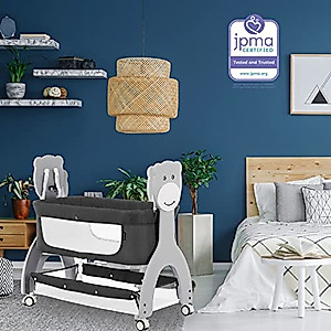 Dream on Me Cub Portable Bassinet in Dark Grey, Multi-Use Baby Bassinet with Locking Wheels, Large Storage Basket, Mattress Pad Included, JPMA Certified
