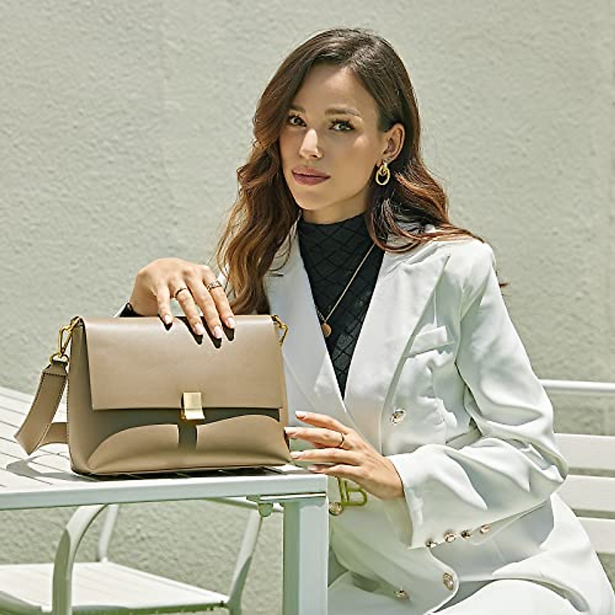 Hakkensuru Crossbody Bags for Women Designer Shoulder Bags Genuine Leather Handbag Satchel Purses with Adjustable Detachable Strap