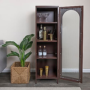 Creative Co-Op Solstice Metal Cabinet with Arched Glass Door, Brown