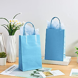 DjinnGlory 24 Pack Small Blue Paper Gift Bags with Handles and 24 Blue Tissue Wrapping Paper for Birthday Wedding Baby Shower Party Favors Goodies, 9x5.5x3.15 Inch (Blue)