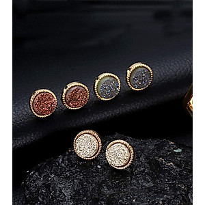 Ofeiyaa 9 Pairs Round Stud Earrings Stainless Steel Cute Druzy Crystal Studs Earrings Pierced for Women Ladies 10mm 20G