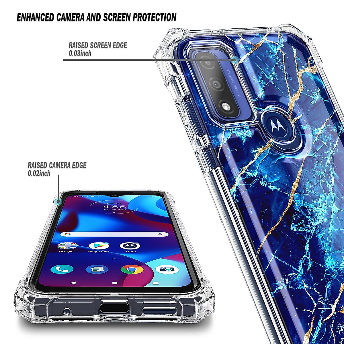 NZND Compatible with Motorola Moto G Go (AT&T XT2163-7 6.5") with [Built-in Screen Protector], Full-Body Protective Shockproof Rugged Bumper Cover Case (Sapphire)