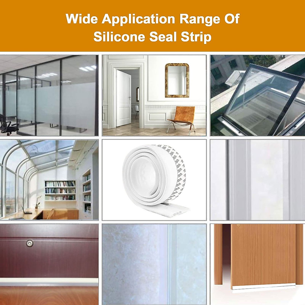 Door Draft Stopper Under Door Draft Blocker Insulator Door Sweep Weather Stripping Noise Stopper Strong Adhesive 39'' Length, White, 45, 1.77x39.37