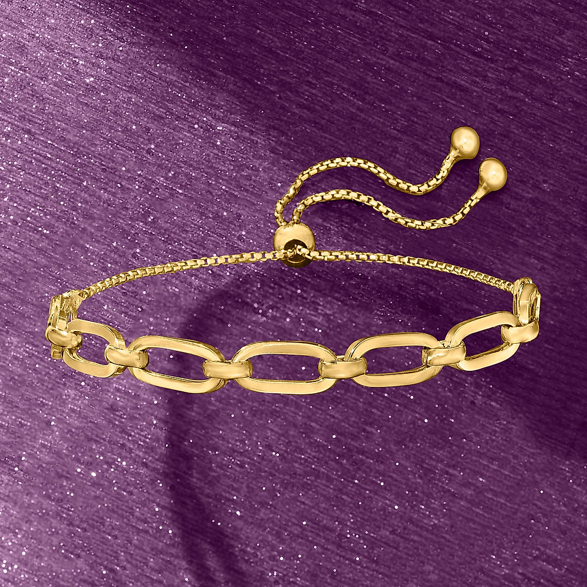 Ross-Simons Italian 18kt Gold Over Sterling Paper Clip Link Bolo Bracelet