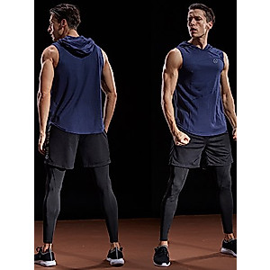 NELEUS 3 Pack Workout Athletic Gym Muscle Tank Top with Hoods,5036,Black,Grey,Navy Blue,US M,EU L
