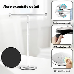 VEHHE T-Shape Hand Towel Holder for Bathroom, Height Adjustable Hand Towel Stand, SUS304 Stainless Steel Towel Holder Stand Non-Slip for Adults, Children（Silver）