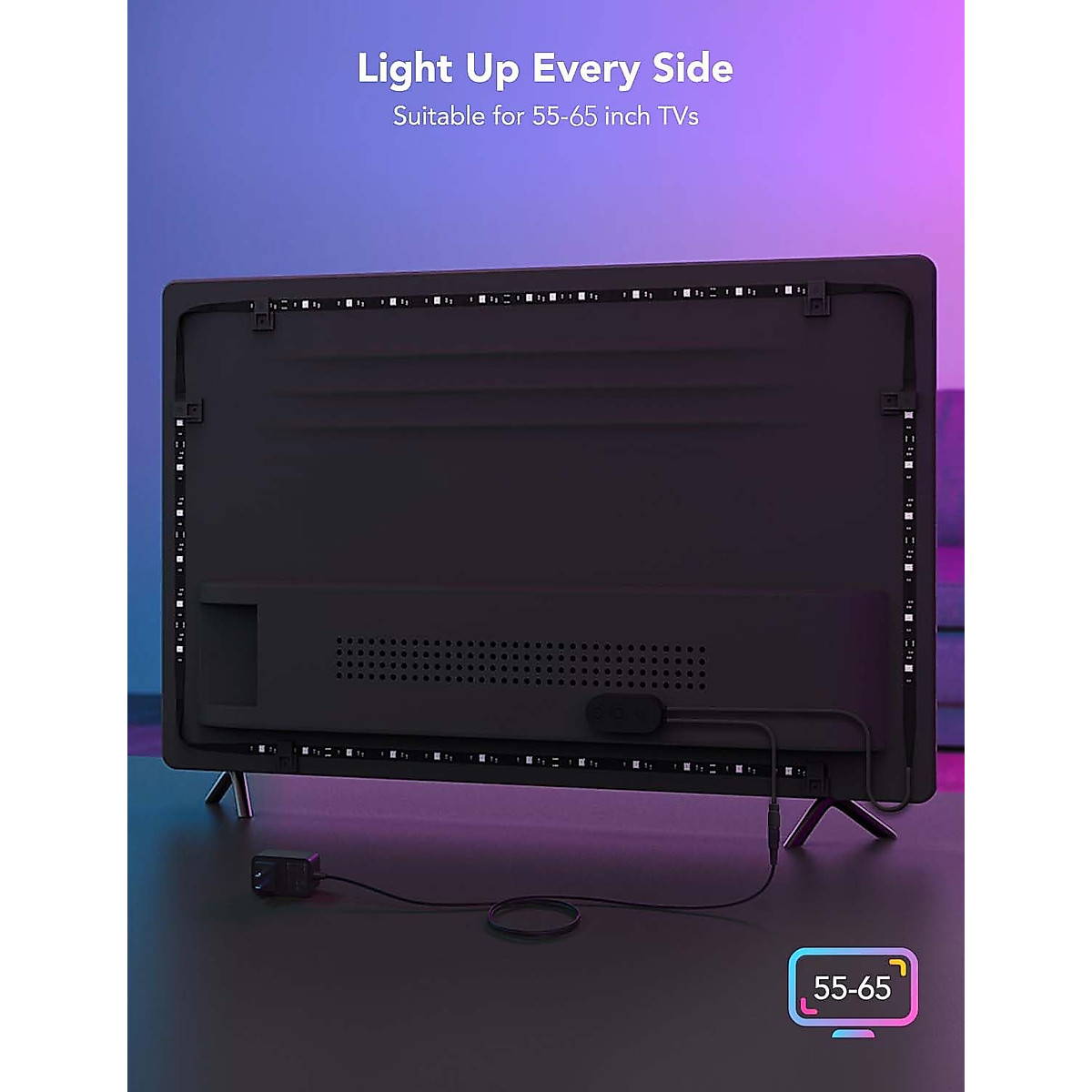 Govee TV LED Backlight, RGBIC TV Backlight for 55-75 inch TVs, Smart LED Lights for TV with Bluetooth and Wi-Fi Control, Works with Alexa & Google Assistant, Music Sync, 99+ Scene Modes, Adapter