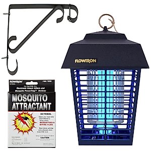 Flowtron Bug Zapper, 1/2 Acre of Outdoor Coverage with Powerful 15W Bulb & 5600V Instant Killing Grid, Electric Insect, Fly & Mosquito Zapper With Wall Mounting Bracket & Mosquito Attractant Cartridge