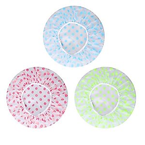 Shower Caps, 3 Pcs Waterproof Bath Caps Plastic Reusable Shower Caps Elastic Band Bath Hair Hat for Women Ladies Spa Salon