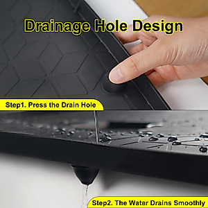 Under Sink Mat, BUDO 31"x 22" Under Sink Pad for Kitchen Waterproof, Silicone Under Sink Liner Drip Tray with Unique Drain Hole, Cabinet Protector Mats for Kitchen & Bathroom (Black)