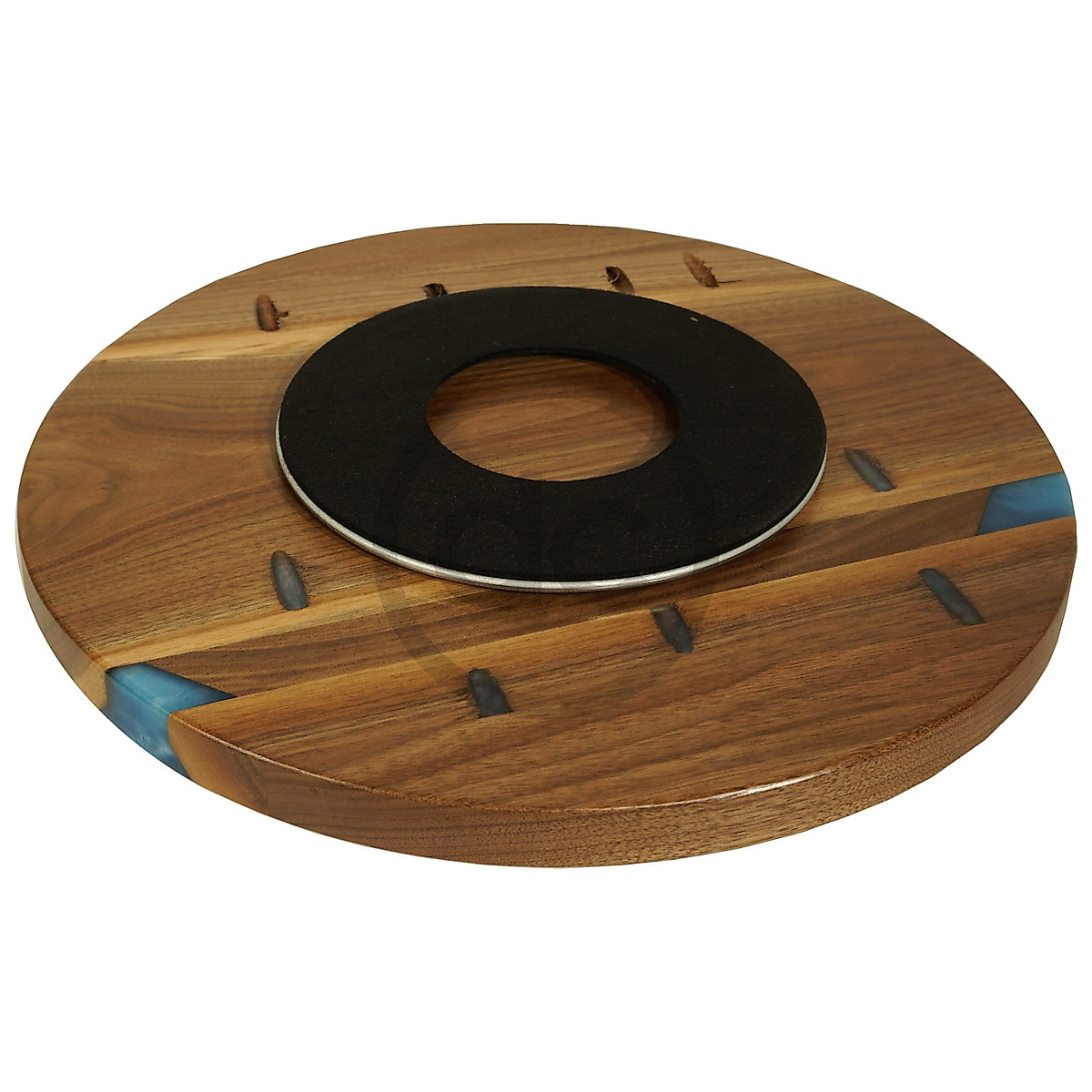 DutchCrafters 17" Round Lazy Susan, Solid Walnut Wood with Blue Resin Epoxy River Rotating Tray - Amish Made in America