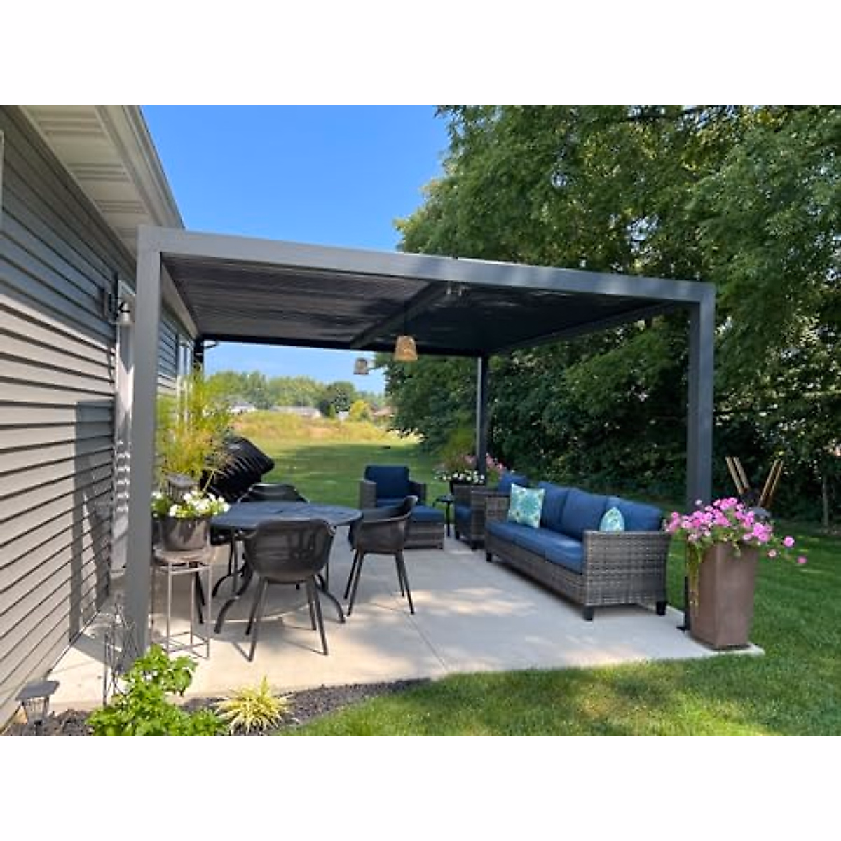 PURPLE LEAF Louvered Pergola 10' x 13' Outdoor Aluminum Pergola with Adjustable Roof for Deck Backyard Garden Grey Hardtop Gazebo