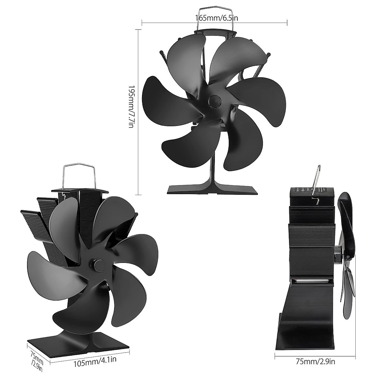 NOENOUGH Heat Powered Stove Fan, 6-Blade High Efficiency Fireplace Fan with Thermometer, Saving Wood Fuel for Log Burner/Wood Burner Stove/Fireplace, Upgraded Wood Stove Fan, Non Electric & Silent