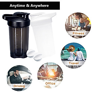 GAISHION Shaker Bottle Protein Shakes Cup and 16-Ounce/500ML Shaker Bottle with Whisk Balls, Protein Shaker Bottle Set, Free of BPA plastic (Black+White(2PCS))