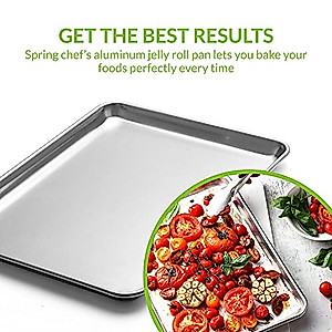 Spring Chef Jelly Roll Pan - 11.2 x 15.7-inch Durable Aluminum Baking Pan - Non-Rust Baking Tray for Cookies, Meat, Vegetables, Pastries - Distributes Heat Evenly - Easy To Clean Cookie Sheet Pan