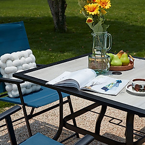 VICLLAX Outdoor Patio Metal Dining Table with Umbrella Hole- Outdoor Patio Garden Furniture (4 Seats, Grey)