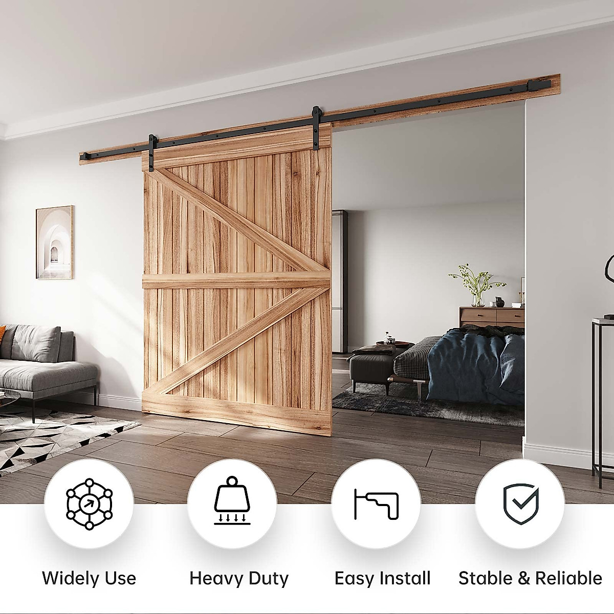 EaseLife 12 FT Heavy Duty Sliding Barn Door Hardware Track Kit,Straight Pulley,Slide Smoothly Quietly,Easy Install (12FT Track Kit for 72" Wide Single Door)