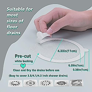 30 PCS Disposable Shower Drain Hair Catcher Mesh Stickers - Waterproof Adhesive - Easy to Use - Large 4.3 inch Shower Drain Cover Protector, Drain Hair Catchers for Shower Floor Drain Sink Strainer