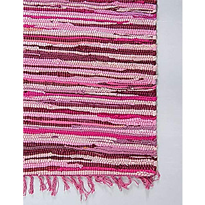 Unique Loom Chindi Cotton Collection Hand Woven Natural Fibers Area Rug_CCH002, 4 ft x 6 ft, Pink/Ivory