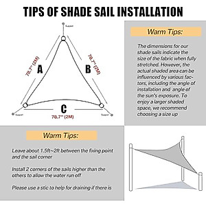 Neween Shade Sail, 6'7''x 6'7''x 6'7'' Sun Shade Sail Triangle Waterproof for Patio Yard Deck Pergola Outdoor Sun Sail Shade 98% UV Block Sunshade Gray Color
