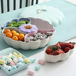 Golandstar Pumpkin Shaped Party Snacks Serving Tray Appetizer Plates Snack Bowls with Lid Multi Sectional Snack Bowl Trays Container Box for Storing Dried Fruits, Nuts, Candies, Fruits (Pink)