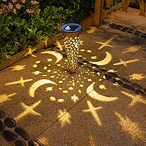 Go2garden Solar Garden Lights Outdoor Decorative Stake Lights Waterproof with Moon Star for Patio, Pathway, Backyard, Outside Decor, Lawn Ornaments (Copper, 6pack)