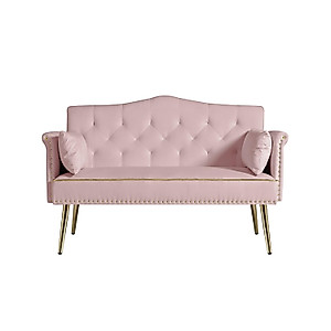 Auvsoce Upholstered Sofa Chair with Stylish Golden Decor,55-inch Modern Sofa Couch with 2 Side Pockets,Couch with Tufted Backrest for Living Room Bedroom Office (Pink)
