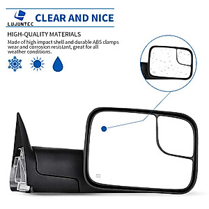 LUJUNTEC Tow Mirror Replacement fit for 2002-2008 for Dodge for Ram 1500 2003-2009 for Dodge for Ram 2500/3500 Pickup Towing Mirror Passenger Right Side Power Adjusted Heated No Turn Signal Light