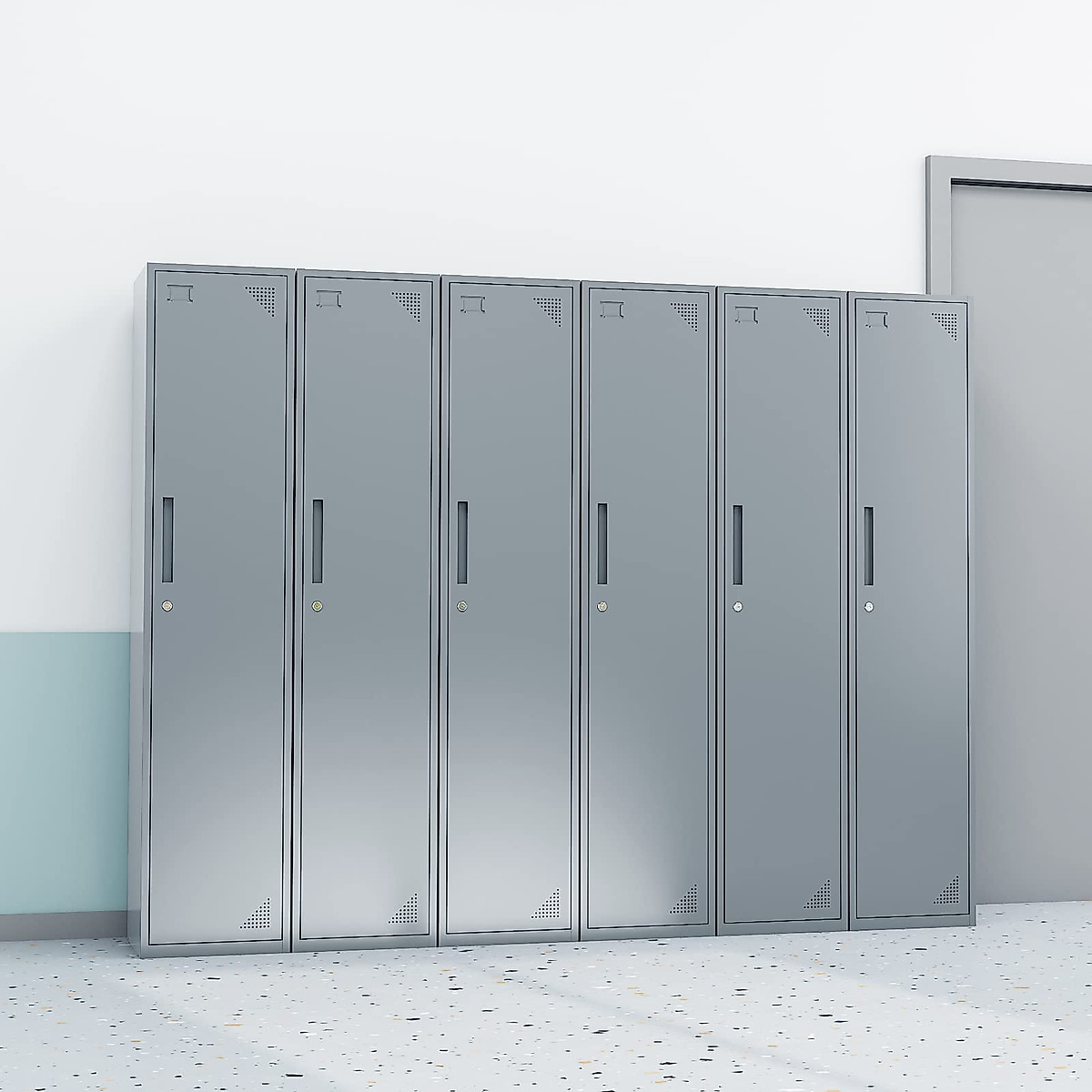 BYNSOE Metal Locker 1 Doors 71" Employees Locker Storage Cabinet Locker School Hospital Gym Locker Requires Assembly (Grey, 1 Door)